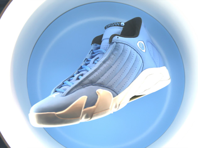 All 31 pairs of "UNC" Jordans on display at the Tar Heel Locker Room - J23